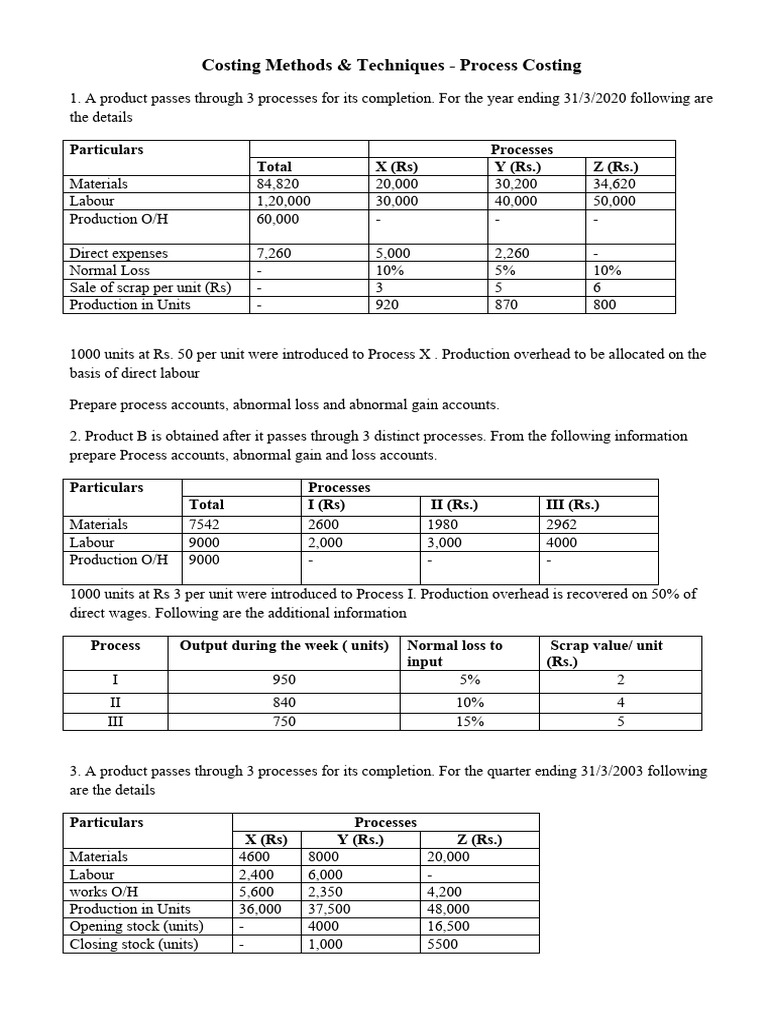 Process Costing Questions | PDF | Oil Refinery | Ton
