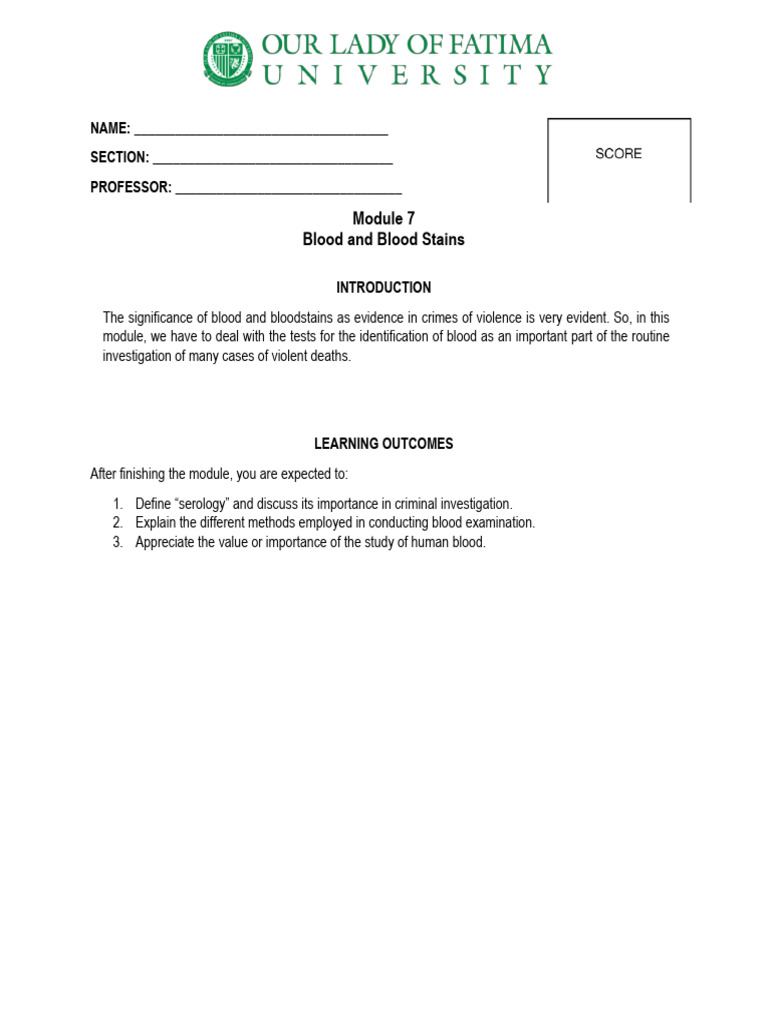 Module 7 - Blood and Blood Stains | PDF | Blood