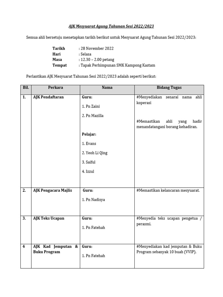 Ajk Mesyuarat Agung Koop Nov 2023 | PDF