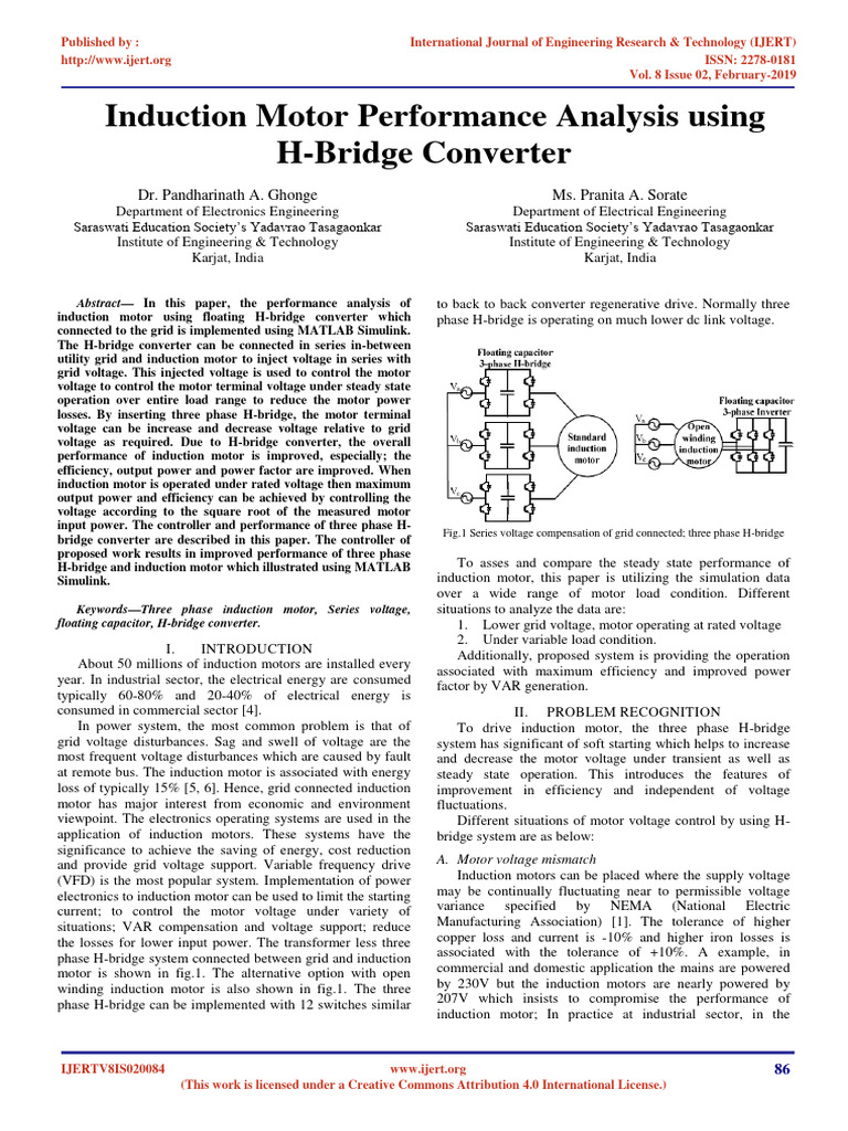 Induction Motor Performance Analysis Using H Bridge Converter ...