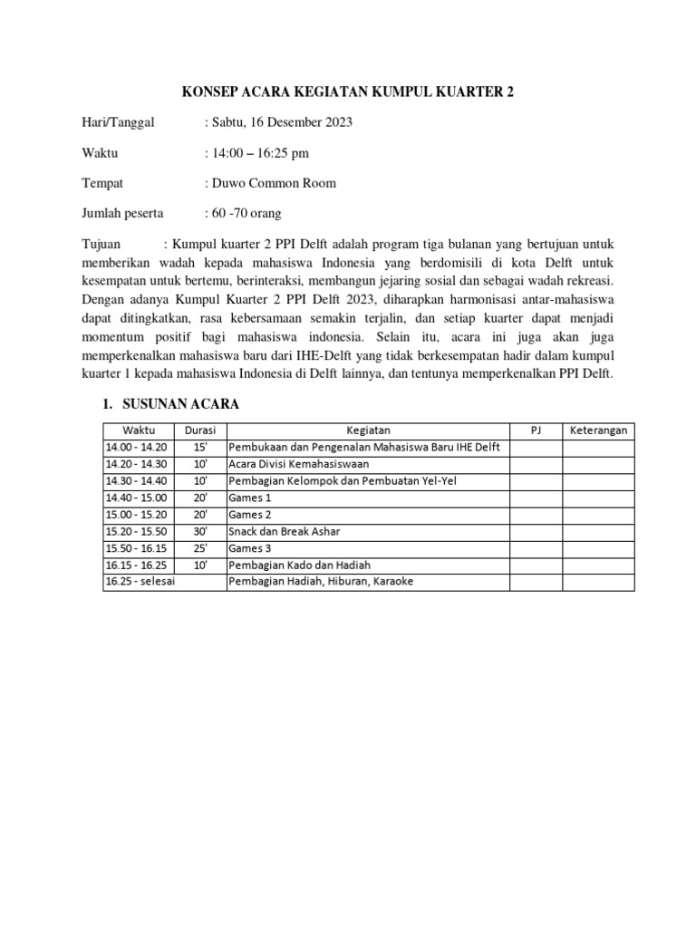 Konsep Acara Kegiatan Kumpul Kuarter 2 | PDF