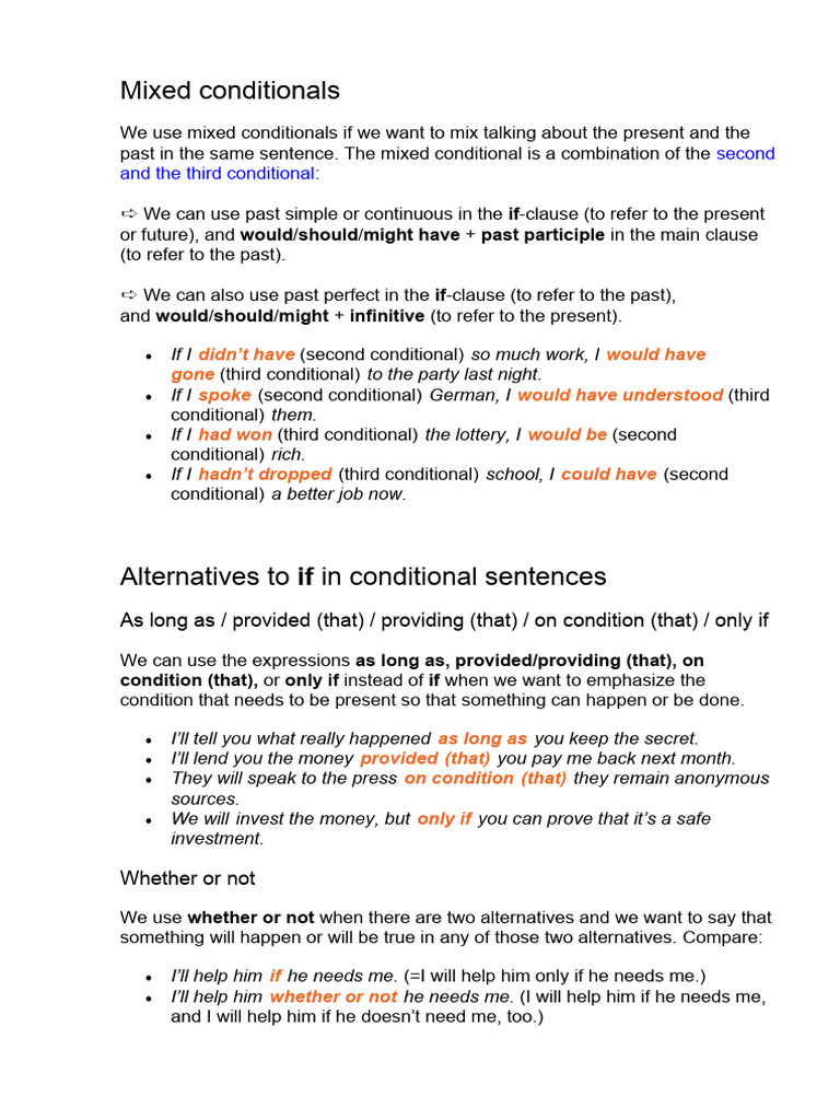 Mixed Conditionals | PDF | Sentence (Linguistics) | Linguistic Morphology