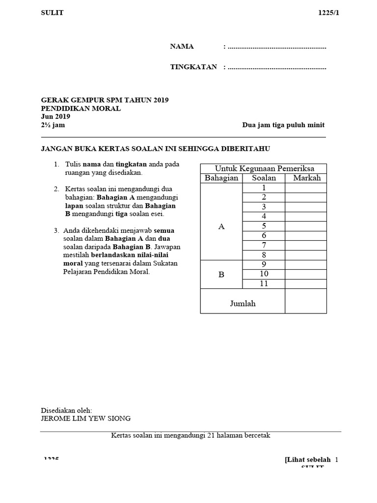 Trial SPM 2019 Pendidikan Moral | PDF