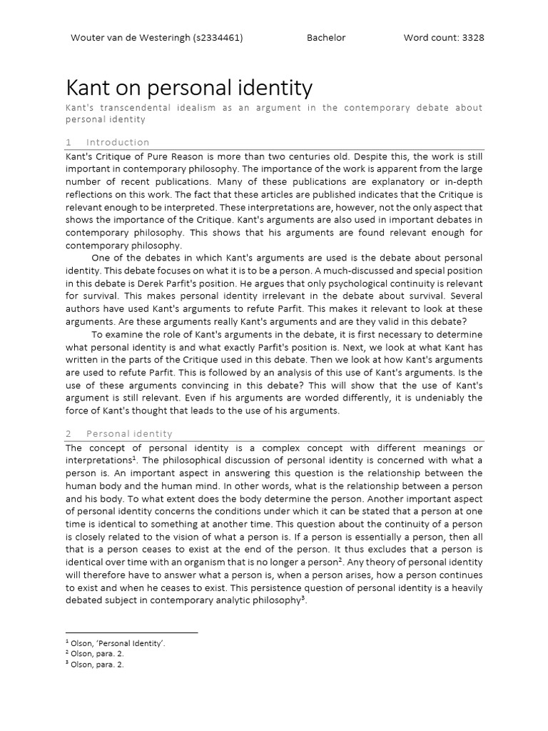 Kant On Personal Identity | PDF | Immanuel Kant | Critique Of Pure Reason