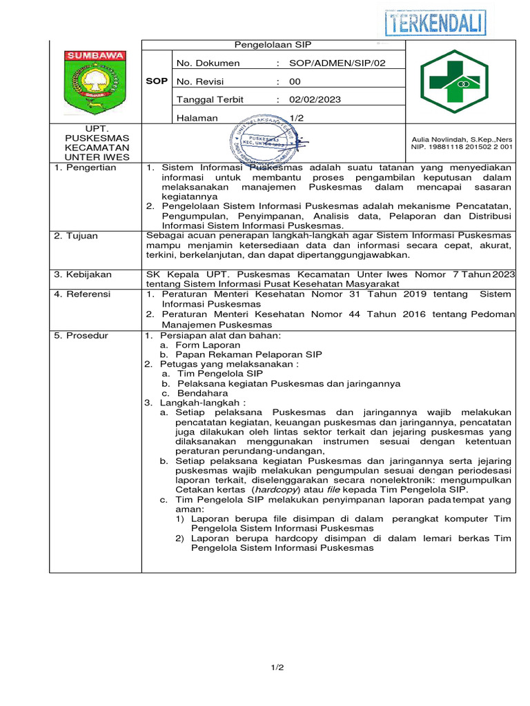 SOP Pengelolaan SIP | PDF