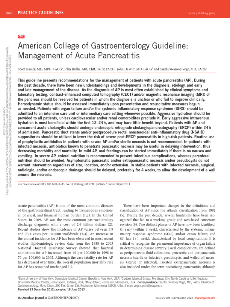 2013 - ACG - Management of Acute Pancreatitis | PDF | Human Diseases ...
