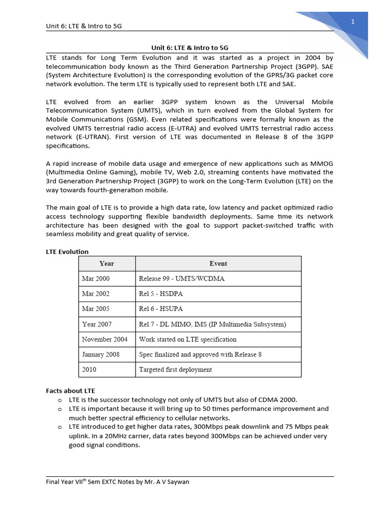Unit 6 LTE & 5G | PDF | Lte (Telecommunication) | Duplex ...