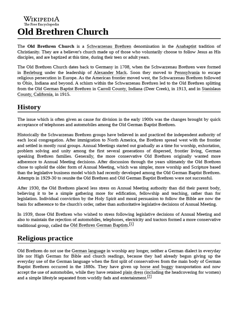 Old Brethren Church | PDF | Christian Theological Movements | Religious ...