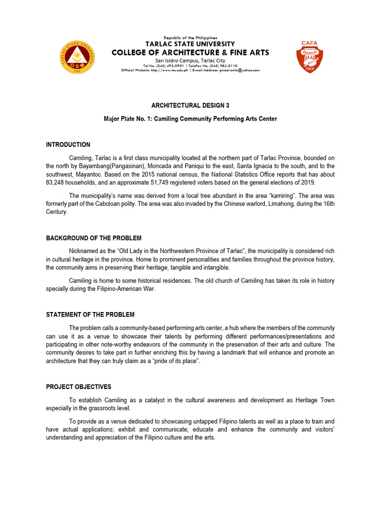 MAJOR PLATE 1 Community Performing Arts Center - Drawing Requirements | PDF | Design