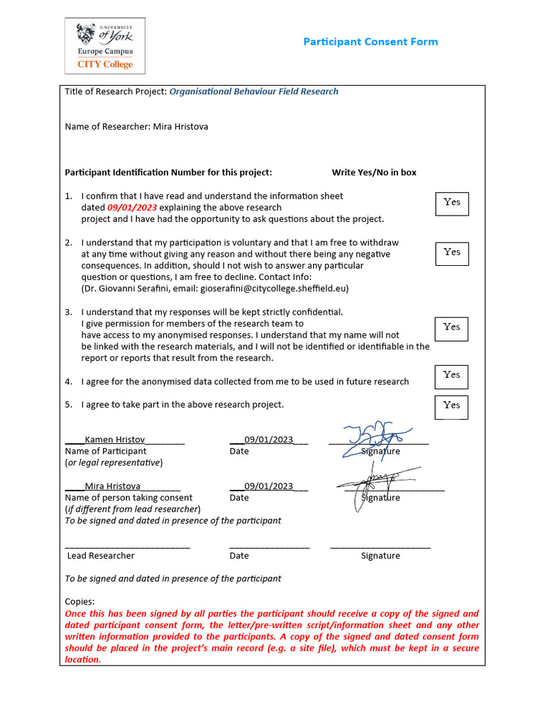 Consent Form Person 1 | PDF