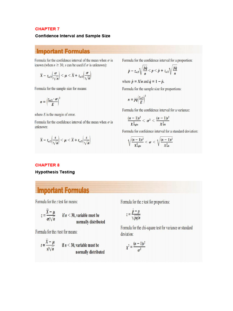 Important Formulas (Stats) | PDF