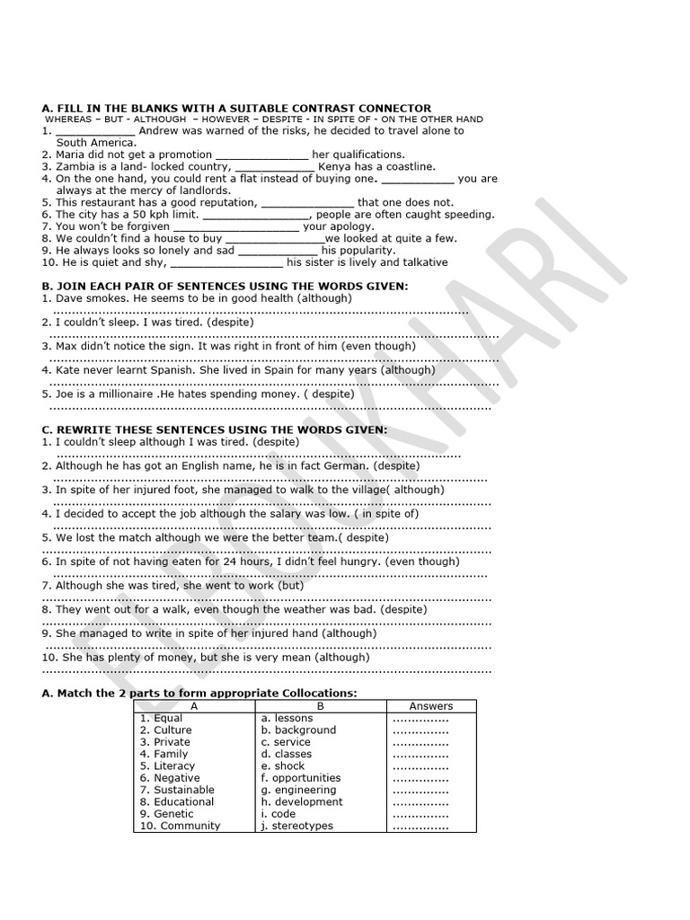 Exercises On Connectors | Download Free PDF | Literacy