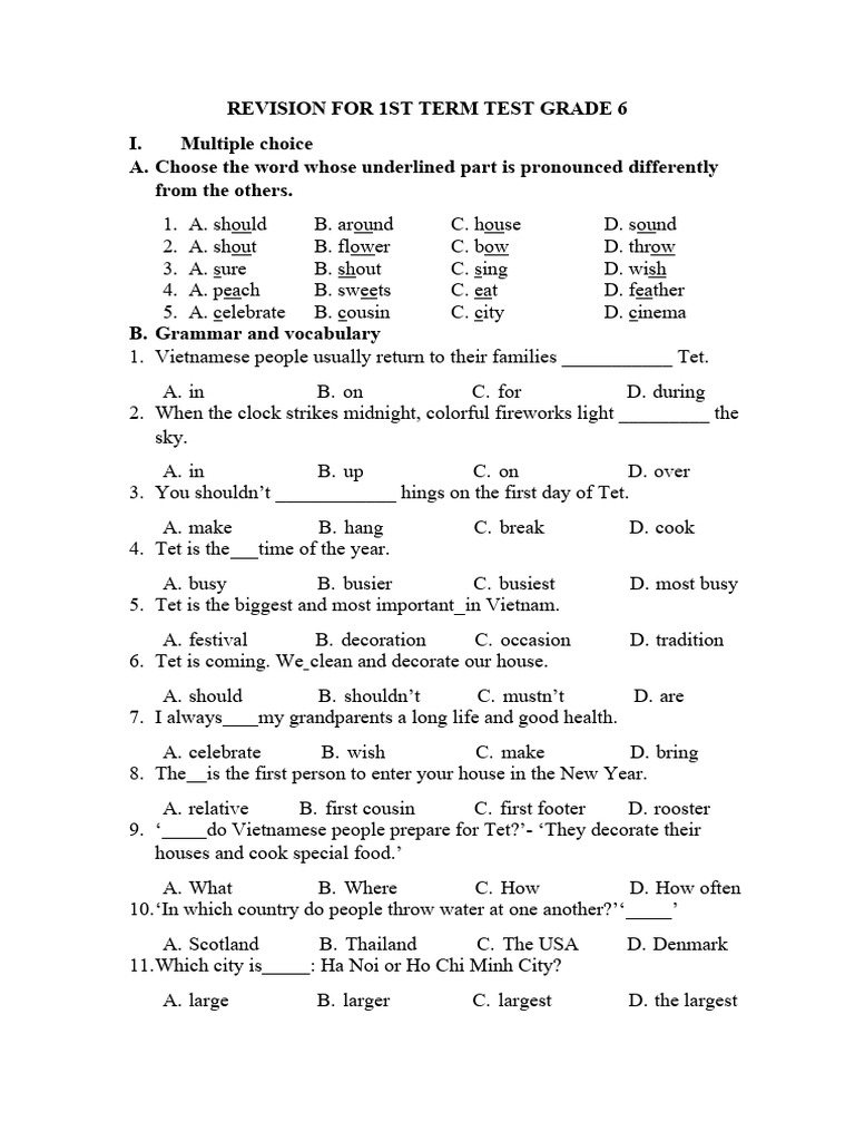 Revision For 1ST Term Test Grade 1 | PDF