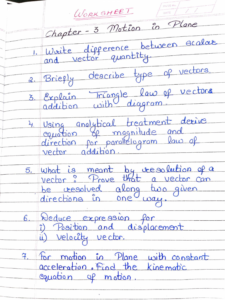 Worksheet 3 Motion in Plane | PDF