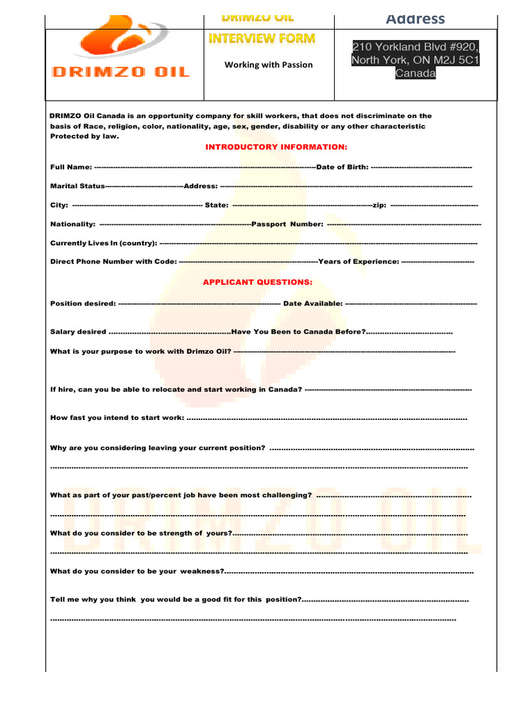 Drimzo Oil Interview Form | PDF | Background Check | Justice