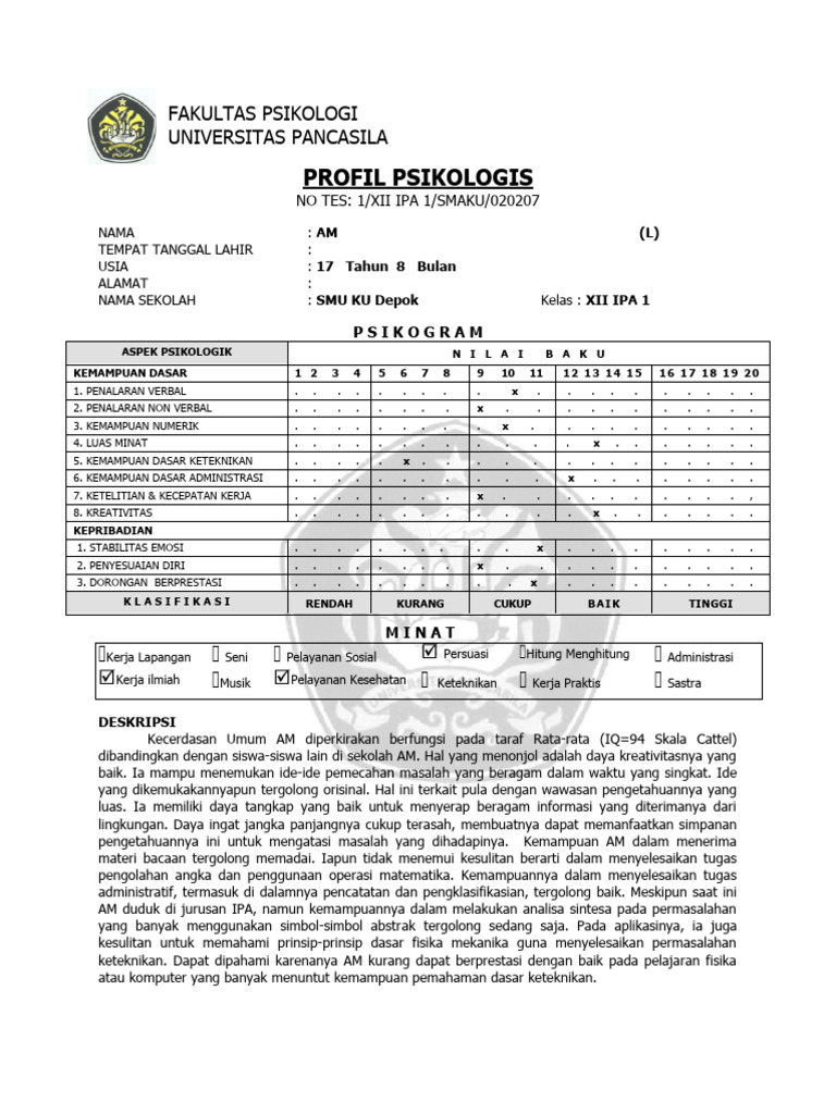 Contoh Format Psikogram | PDF | Sains & Matematika