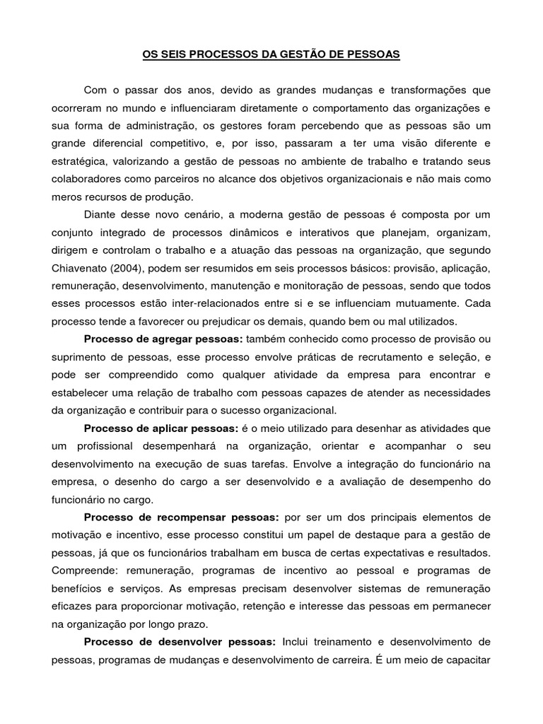 Seis Processos da Gestão de Pessoas | PDF | Gestão de recursos humanos ...
