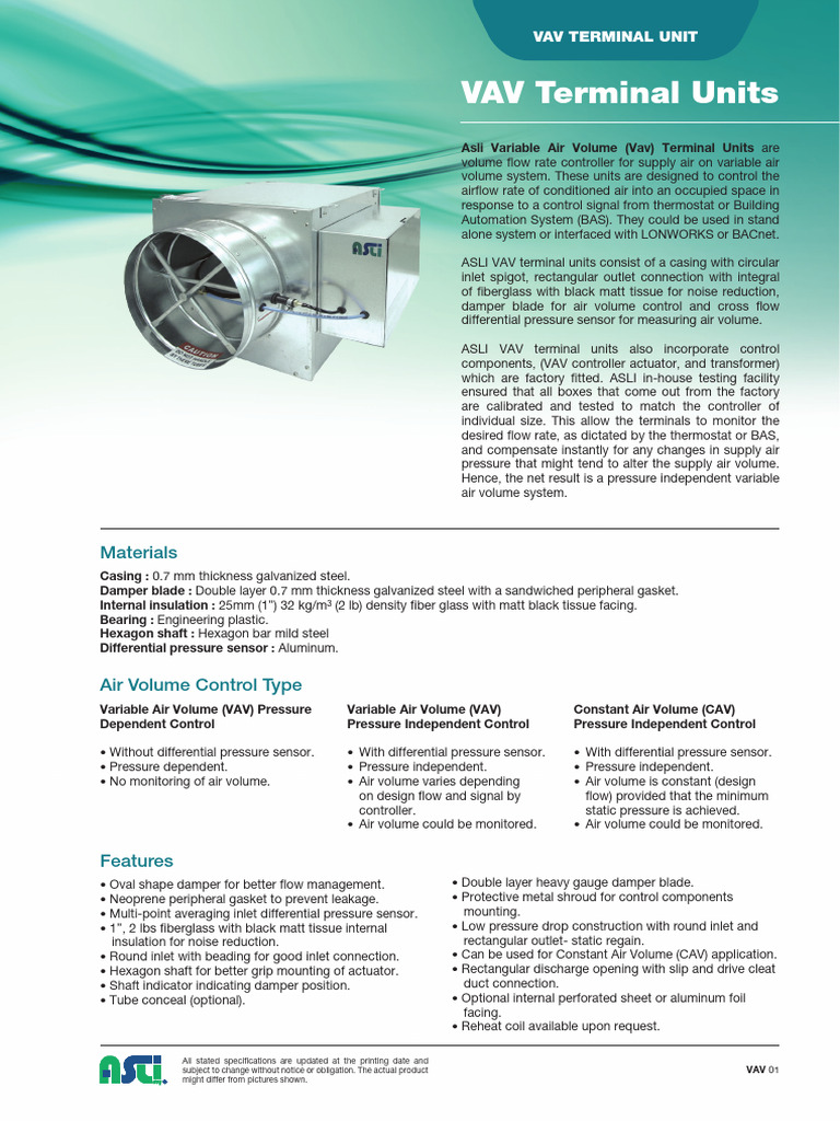 01 - ASLI VAV Terminal Unit | PDF | Thermostat | Building Automation