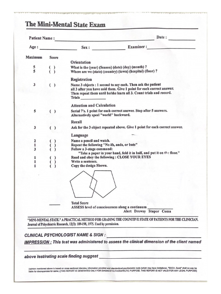 The Mini-Mental State Exam | PDF
