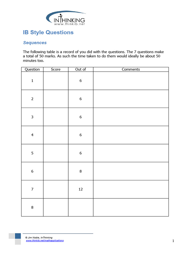 IB Math: Sequences Practice Questions | PDF | Mathematics