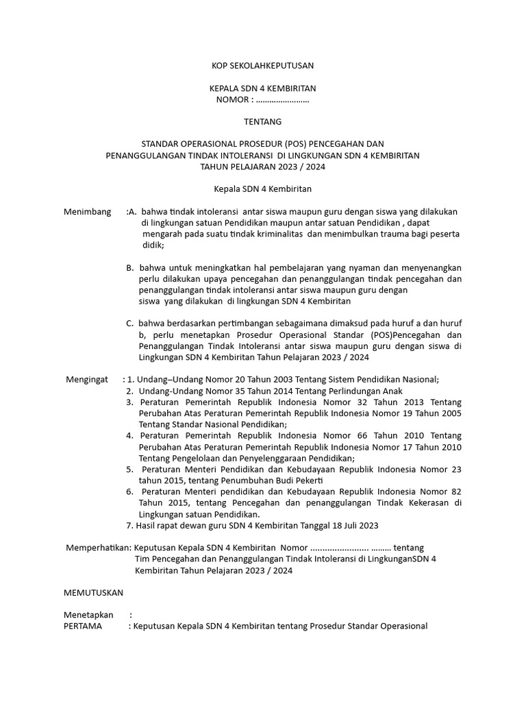 SOP Cegah Intoleransi D.5.h | PDF