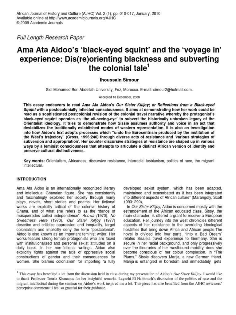 Journeying Motifs in Our Sister Killjoy | PDF | Postcolonialism | Colonialism