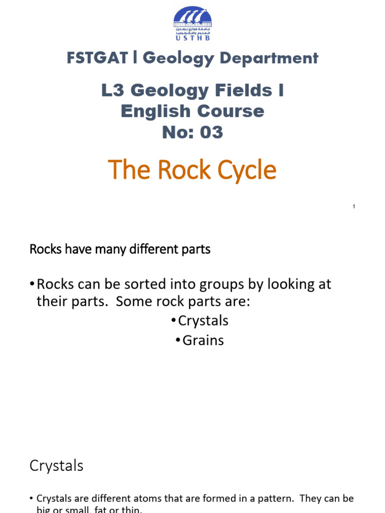 Course No 3 The Rock Cycle 1 | PDF | Rock (Geology) | Sedimentary Rock