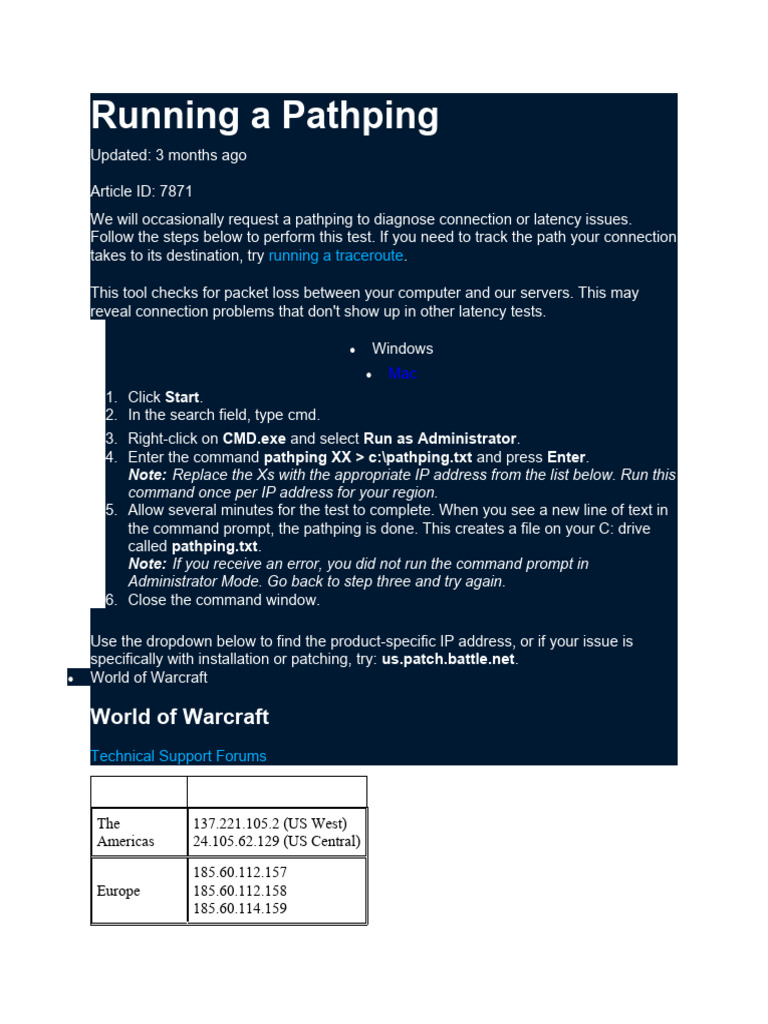 Running A Pathping: World of Warcraft | PDF