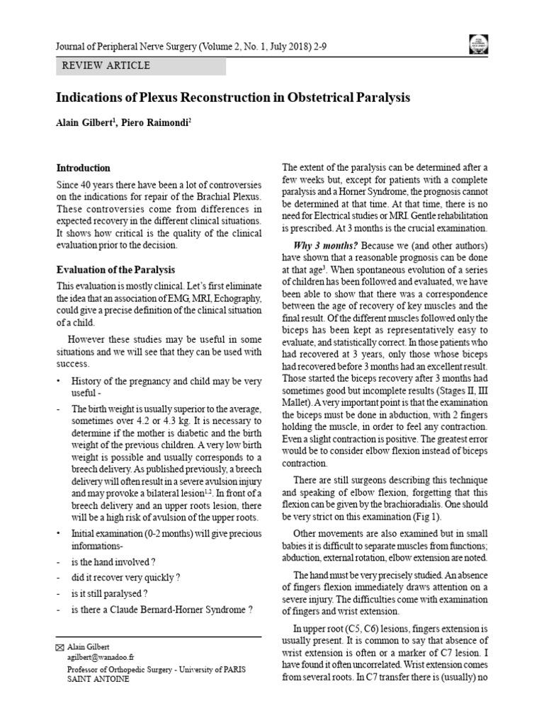 Indications Plexus Reconstr OBPP | PDF | Anatomical Terms Of Motion | Elbow