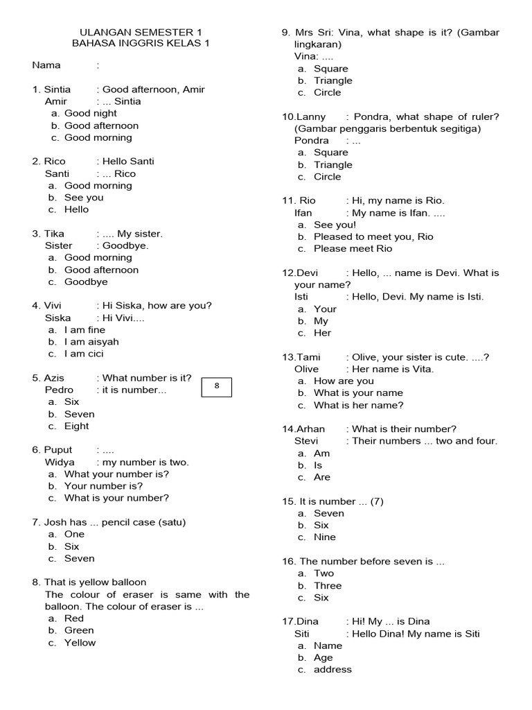 Ulangan Semester 1 Nahasa Inggris | PDF | Color | Qualia