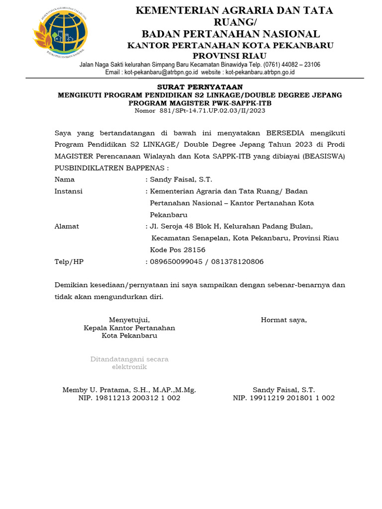 5 Surat Pernyataan Ikut Program Lingkage | PDF 5 Surat Pernyataan Ikut Program Lingkage | PDF