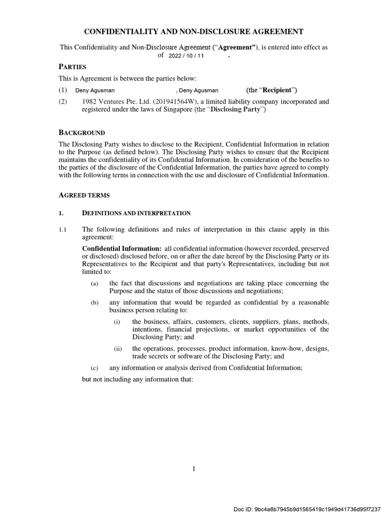 HelloSign Template NDA - Internship | PDF | Non Disclosure Agreement | Legal Remedy