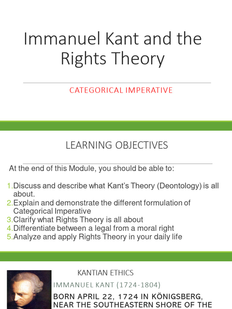 Kant and Rights Theory 1st Sem 2023 2024 | PDF | Immanuel Kant | Philosophical Theories