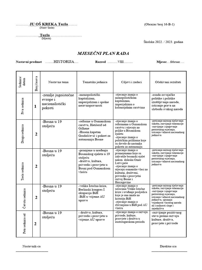 Mjesecni Plan VIII | PDF