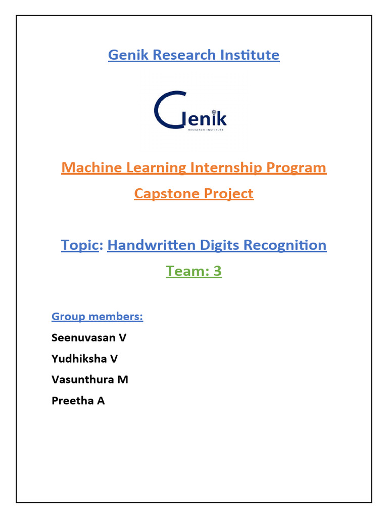 Capstone Project Report (Digit-Recognition Using CNN) | PDF | Machine Learning | Deep Learning