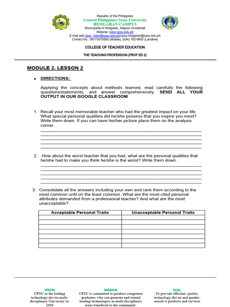 Prof Ed 2 M2, L2 | PDF | Teachers | Teaching