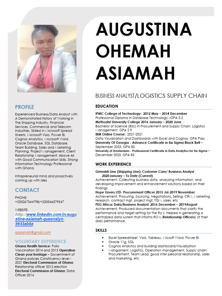 Augustina Ohemah Asiamah - Cv. | PDF | Oracle Corporation | Databases