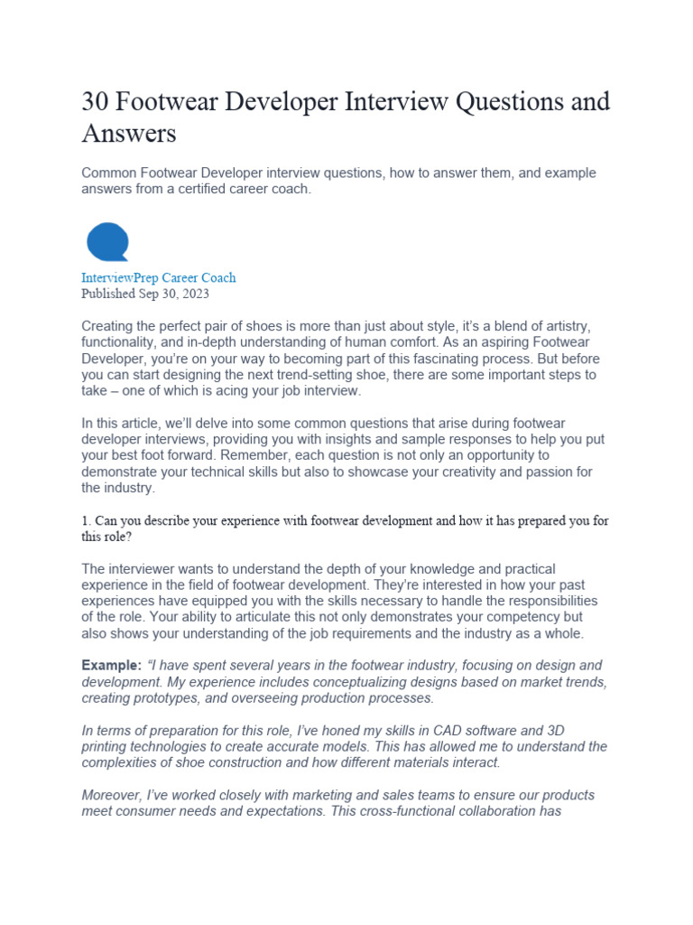 30 Footwear Developer Interview Questions and Answers | PDF | Brand ...