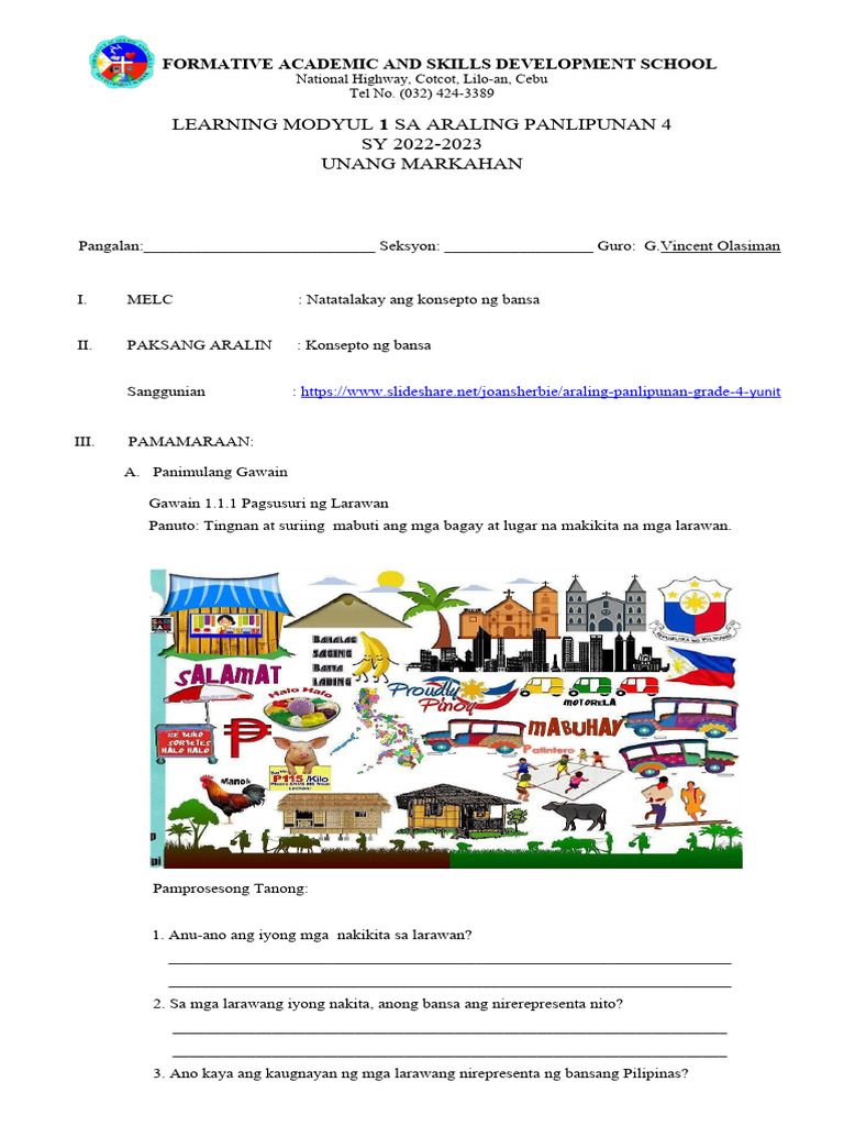 Learning Modyul 1 Sa Araling Panlipunan 4 SY 2022-2023 Unang Markahan | PDF