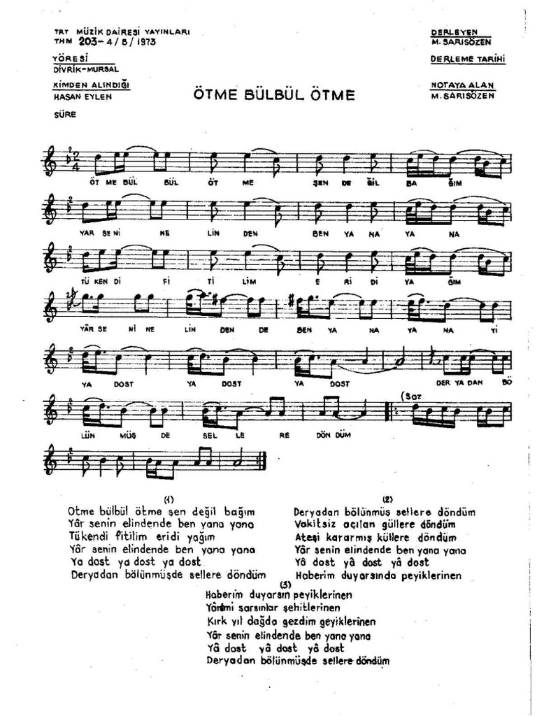Otme Bulbul Otme Sen Degil Bagim | PDF