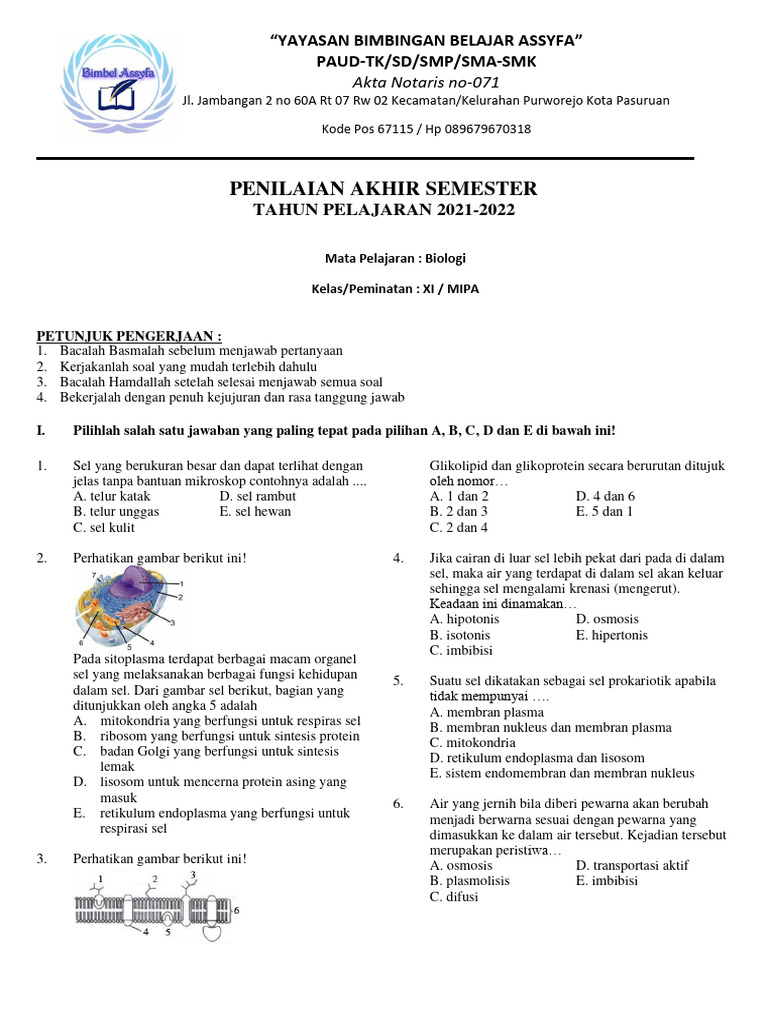 Soal Biologi Kelas XI MIPA 2021-2022 | PDF