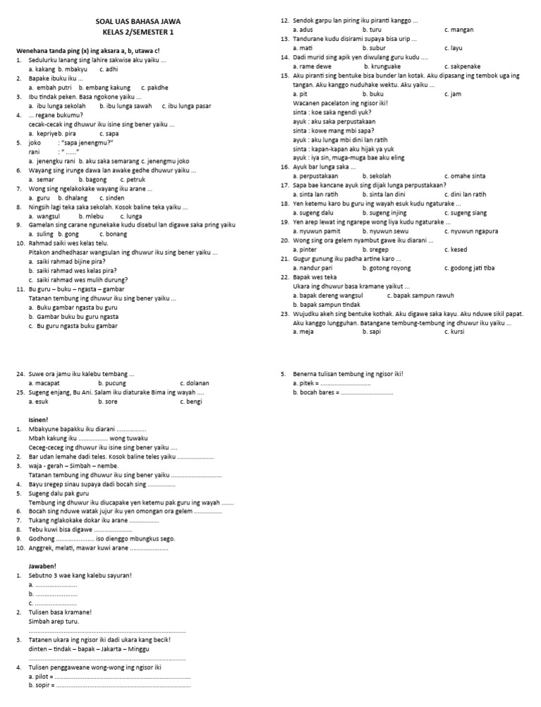 Soal UAS B. Jawa Kelas 2 Semester 1 | PDF