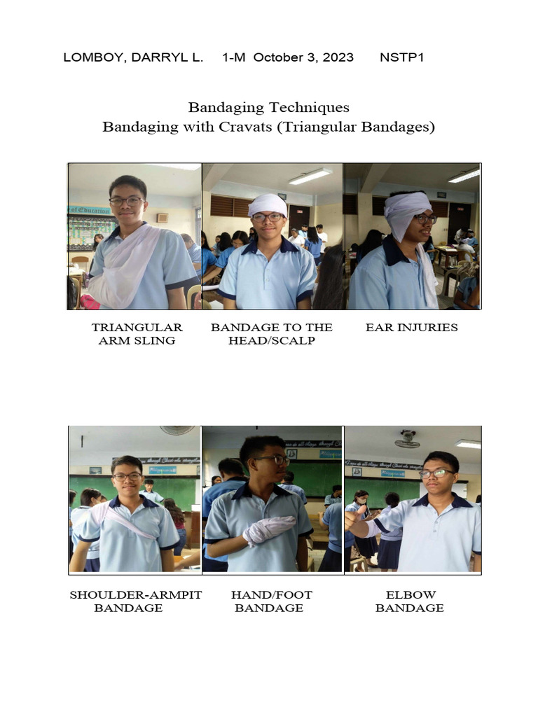 Bandaging Techniques Bandaging With Cravats (Triangular Bandages) | PDF