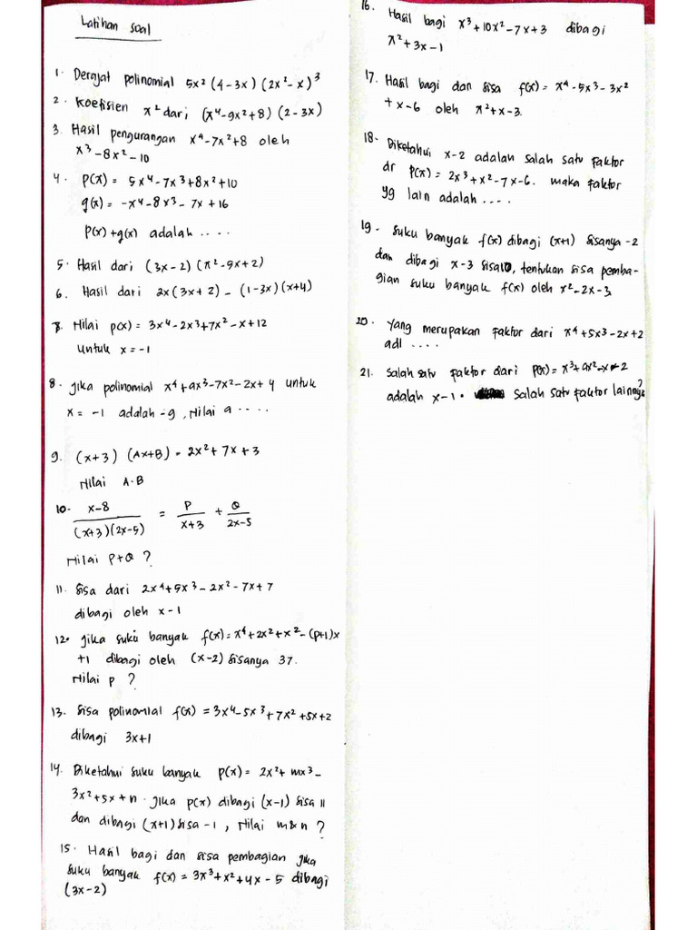 Latihan Soal Polinomial | PDF