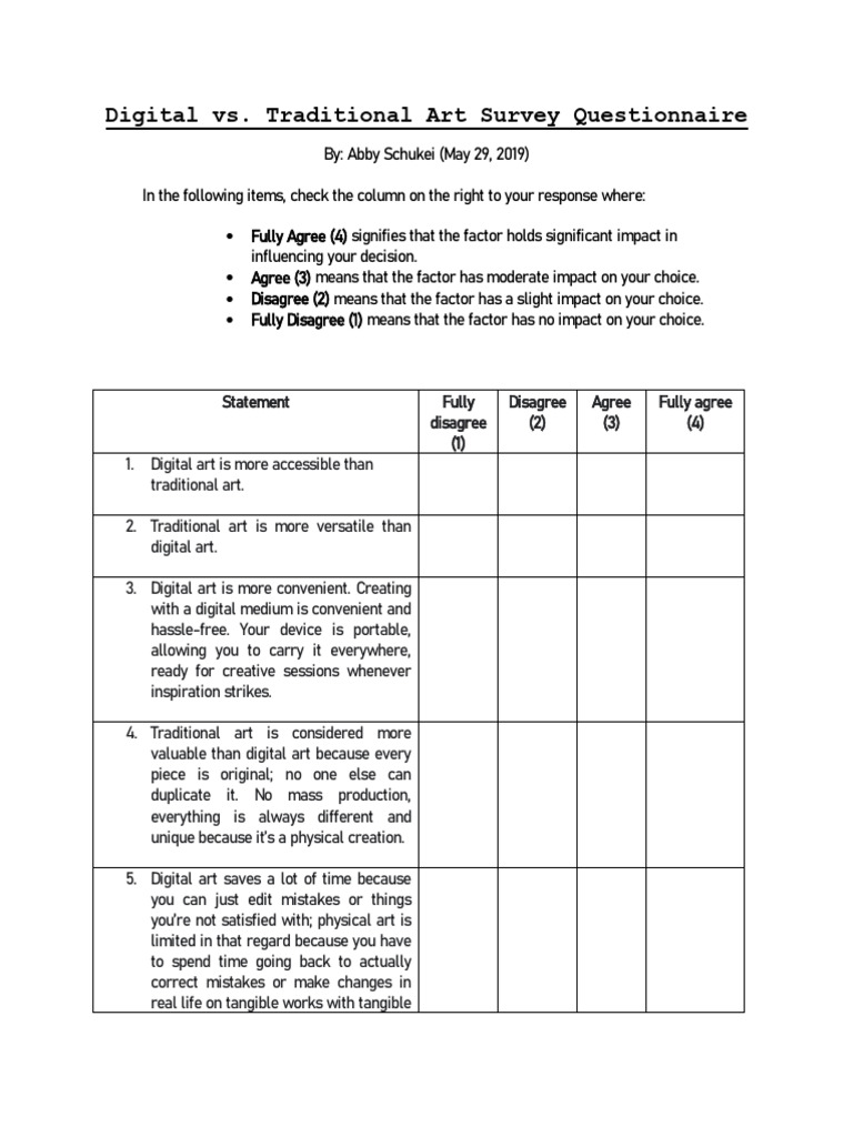Digital vs. Traditional Art Survey Questionnaire | PDF | Human ...