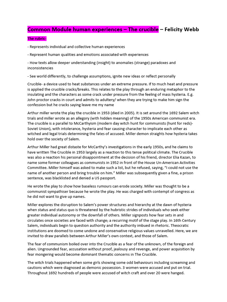 Exploring Human Experiences in 'The Crucible' | PDF | General Fiction