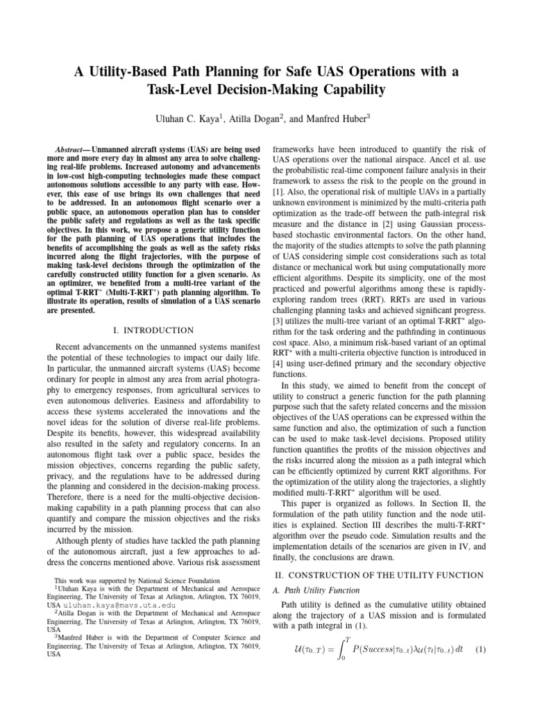 A Utility-Based Path Planning For Safe UAS Operations With A Task-Level Decision-Making ...