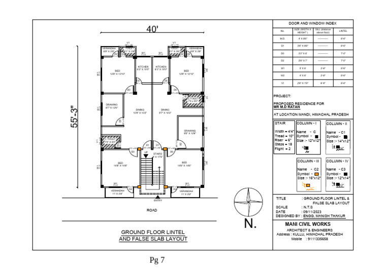Ground Floor Lintel and False Slab Layout: MR M.D Ratan | PDF | Stairs ...