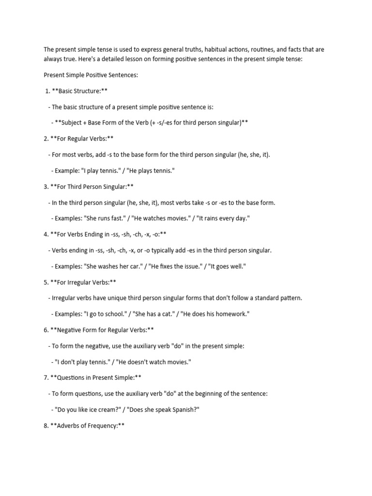 The Present Simple Positive | PDF | Verb | Linguistic Morphology