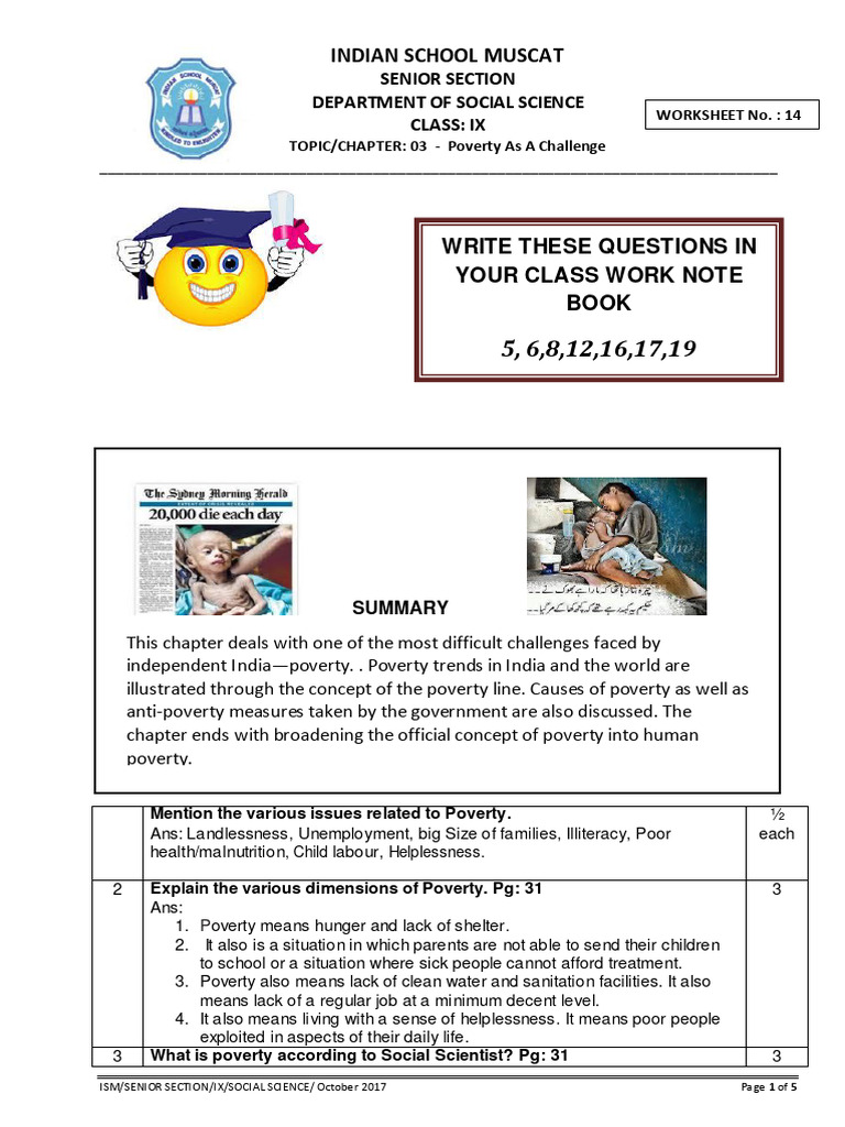 Class Ix Economics Ch-03-Poverty As A Challenge Worksheet No 14 | PDF ...